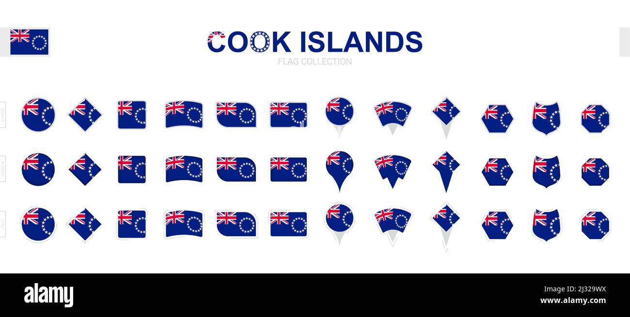 Large collection of Cook Islands flags of various shapes and effects ...