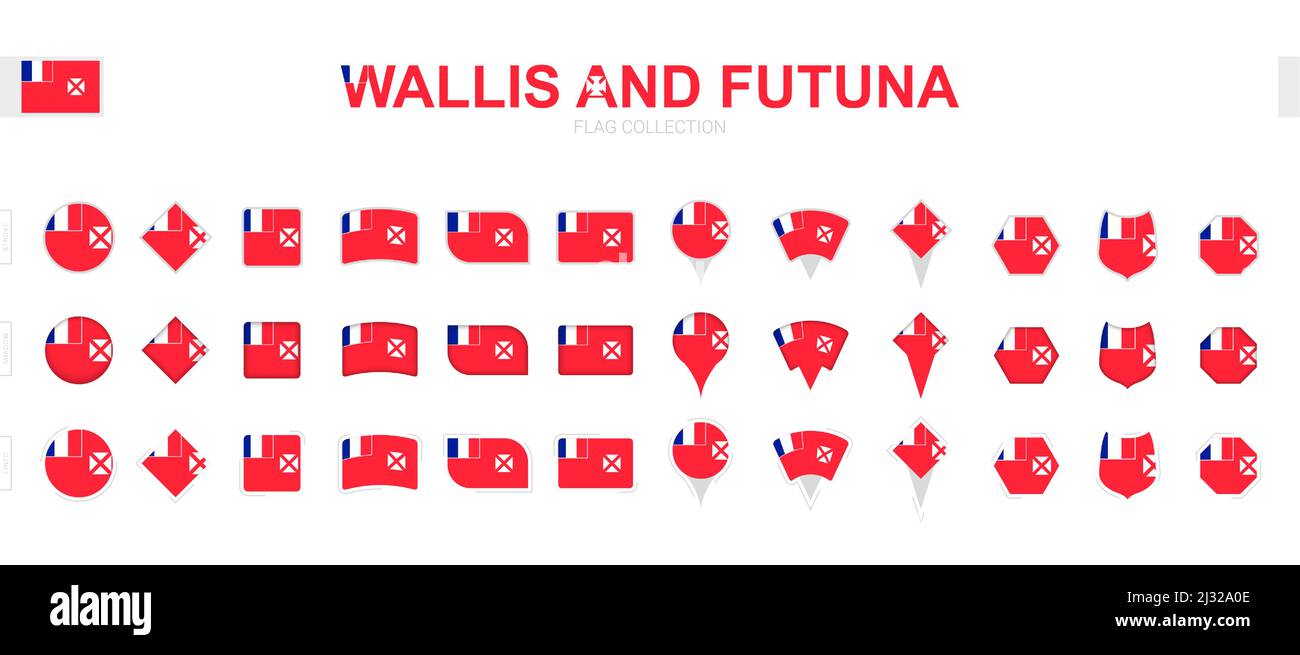 Large collection of Wallis and Futuna flags of various shapes and ...