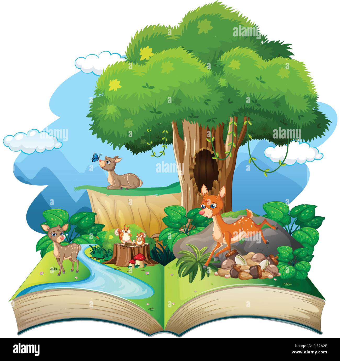 Open book forest theme on white background illustration Stock Vector ...