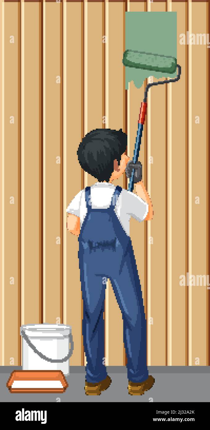 Back of painter construction worker illustration Stock Vector Image ...