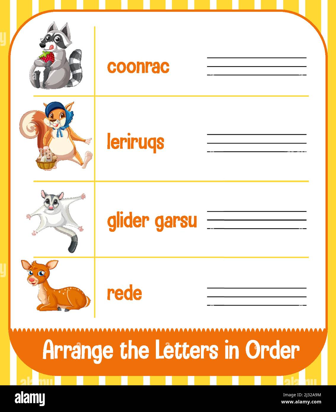 Worksheet design for arrange the letters in order illustration Stock ...