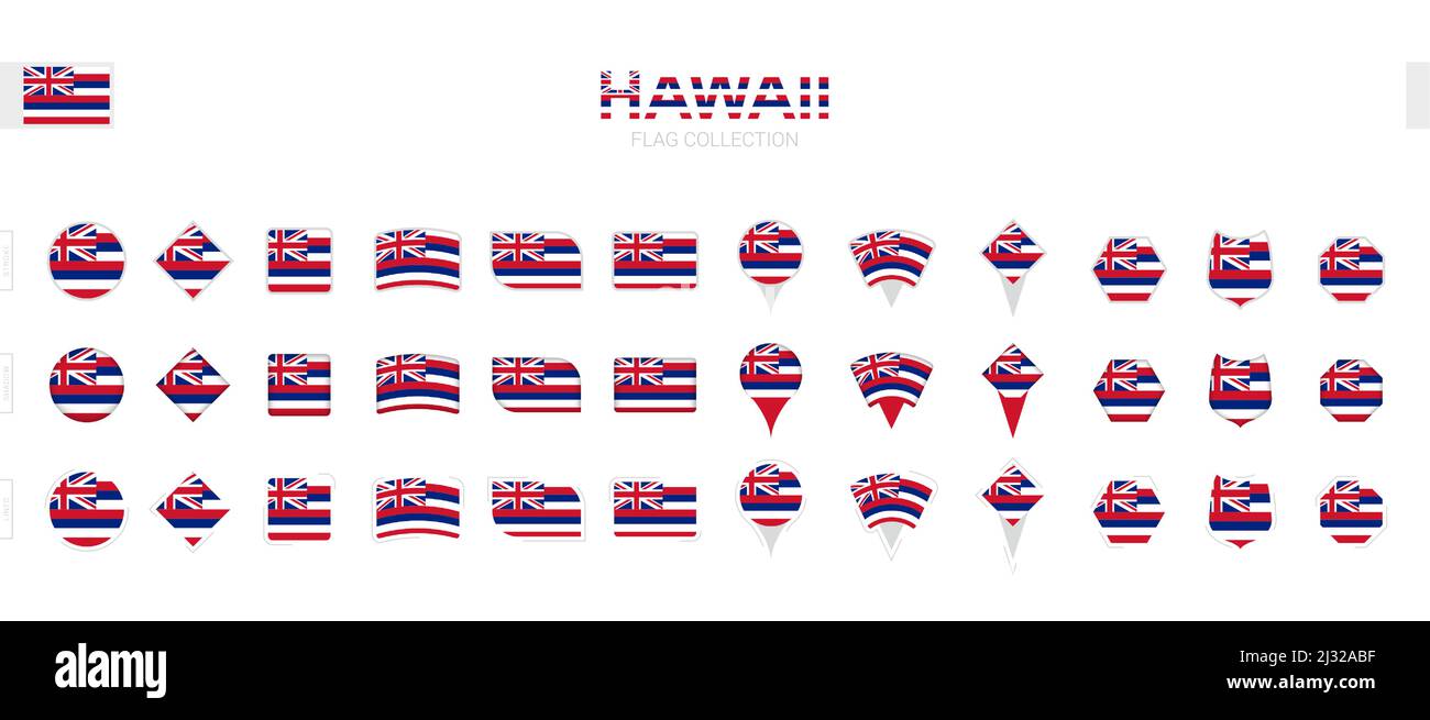 Large collection of Hawaii flags of various shapes and effects. Big set ...