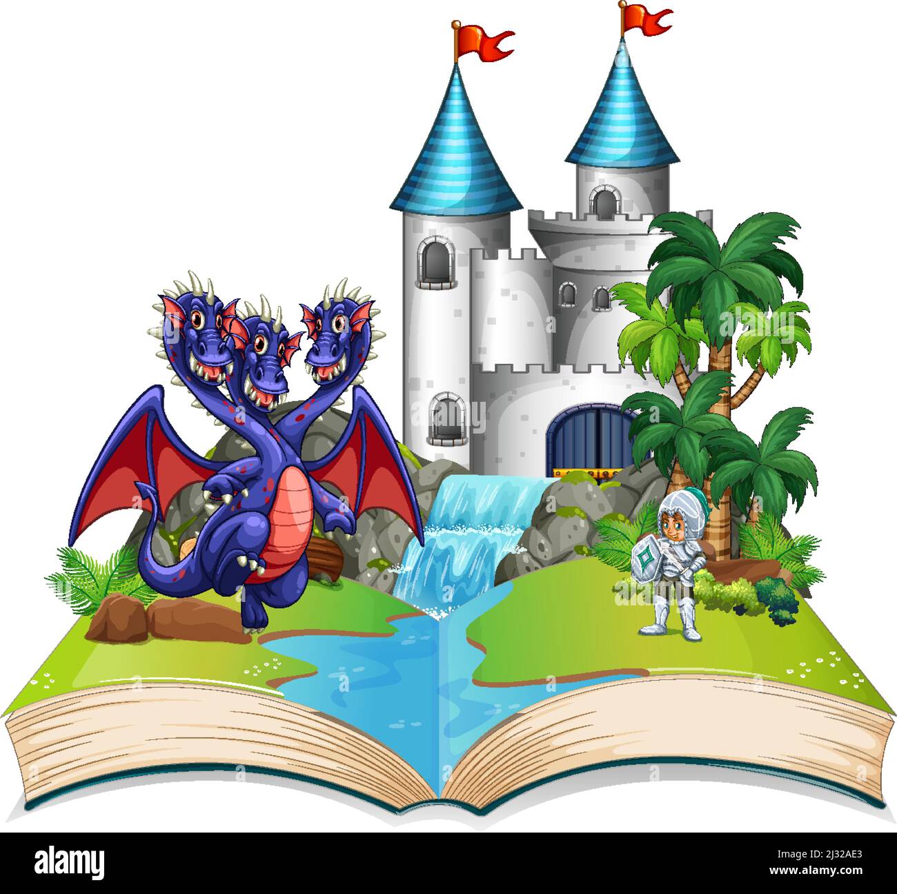 Book with scene of dragon and knight illustration Stock Vector Image ...