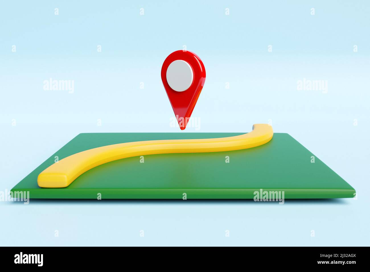 3d illustration of an icon with a red destination point on the map ...