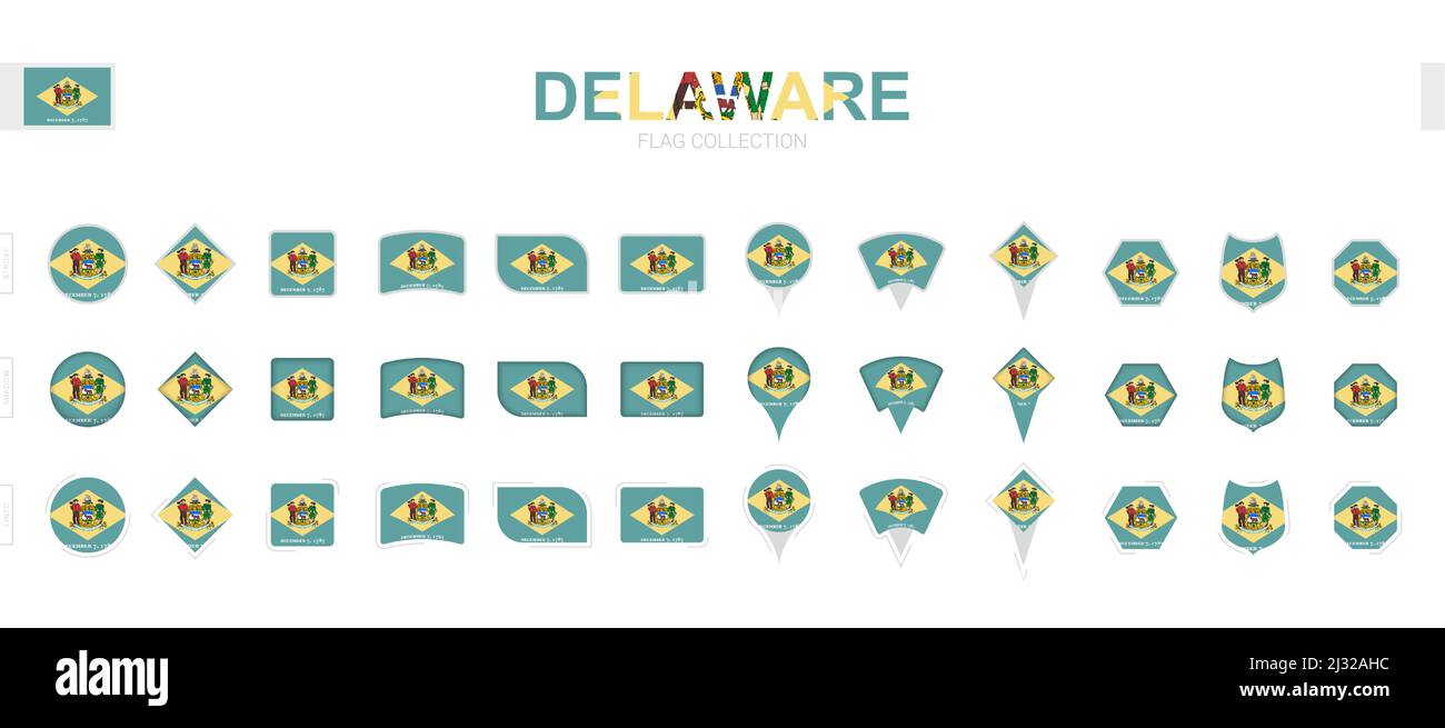 Large collection of Delaware flags of various shapes and effects. Big ...