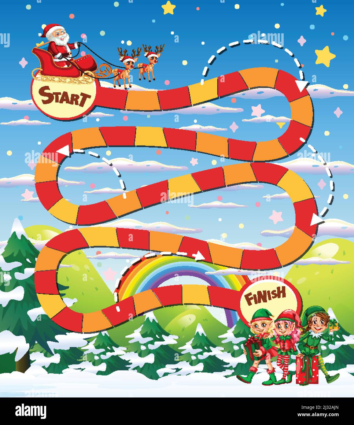 Snake and ladders game template with Christmas theme illustration Stock ...
