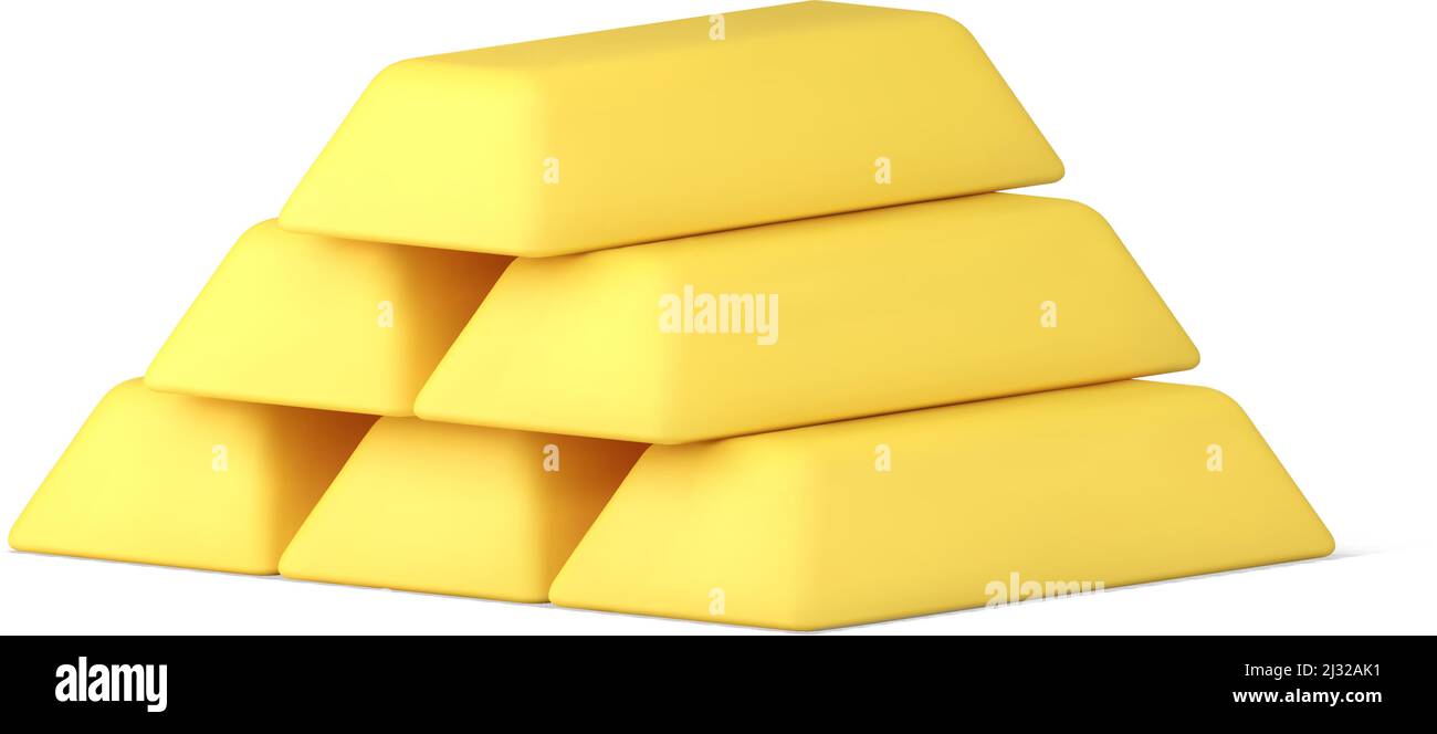 Triangle pyramid golden bullion stack front side view 3d icon realistic ...