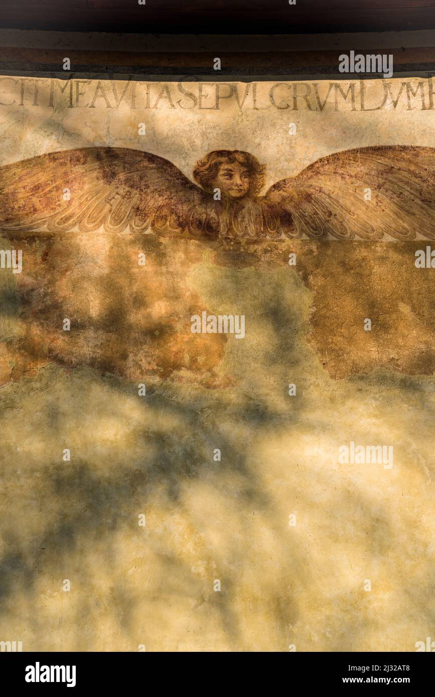 Angel fresco on the outside wall of the 18th century Chapel of St ...