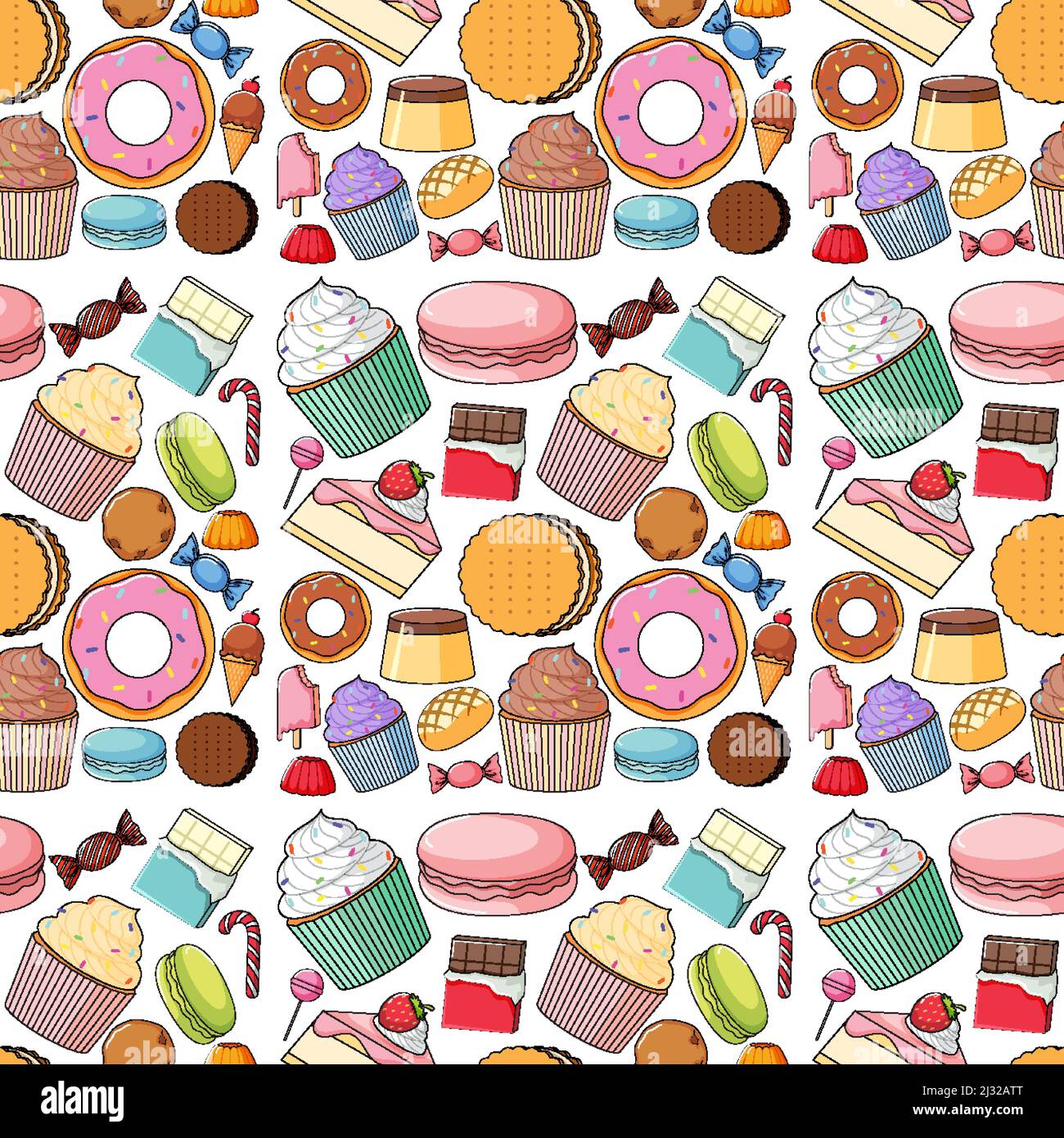 Seamless background design with different desserts illustration Stock ...