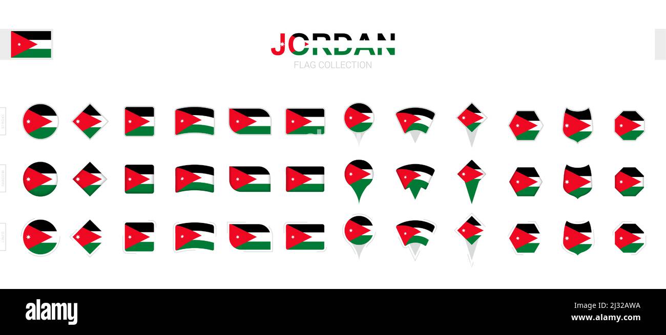 Large collection of Jordan flags of various shapes and effects. Big set ...