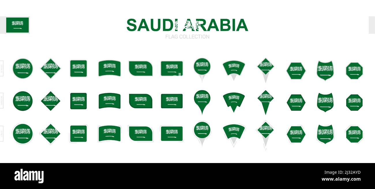 Large collection of Saudi Arabia flags of various shapes and effects ...
