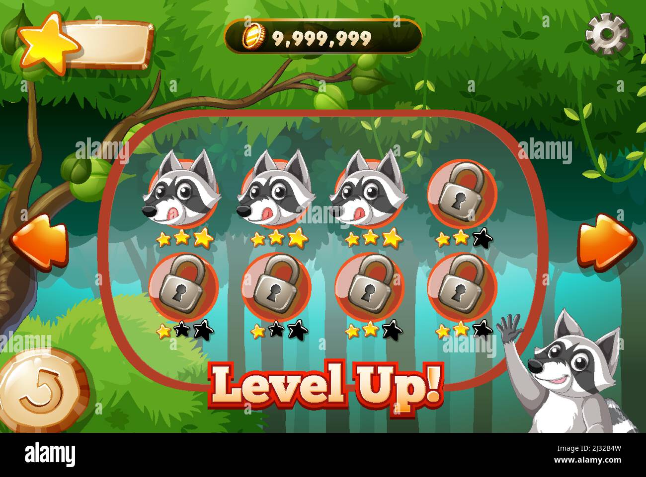 Game template with raccoon in forest illustration Stock Vector Image ...