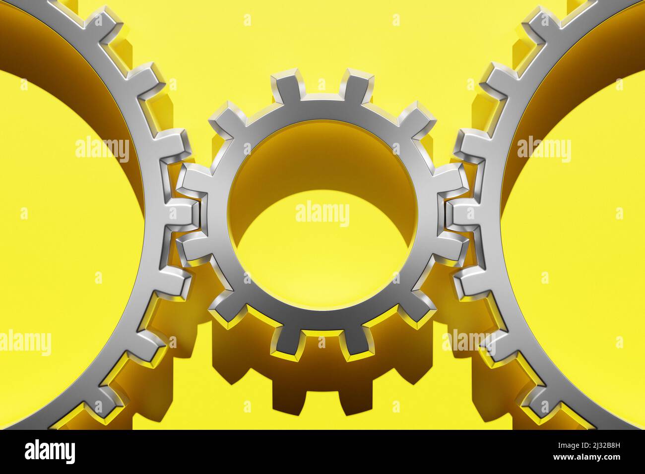 3D illustration, close up of bearings, cogwheel for industry on yellow ...