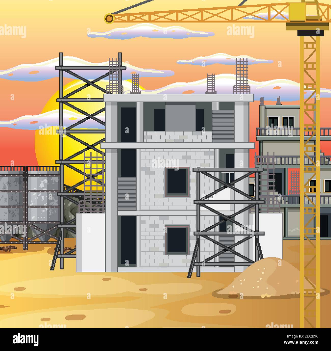 Scene of building construction site illustration Stock Vector Image ...