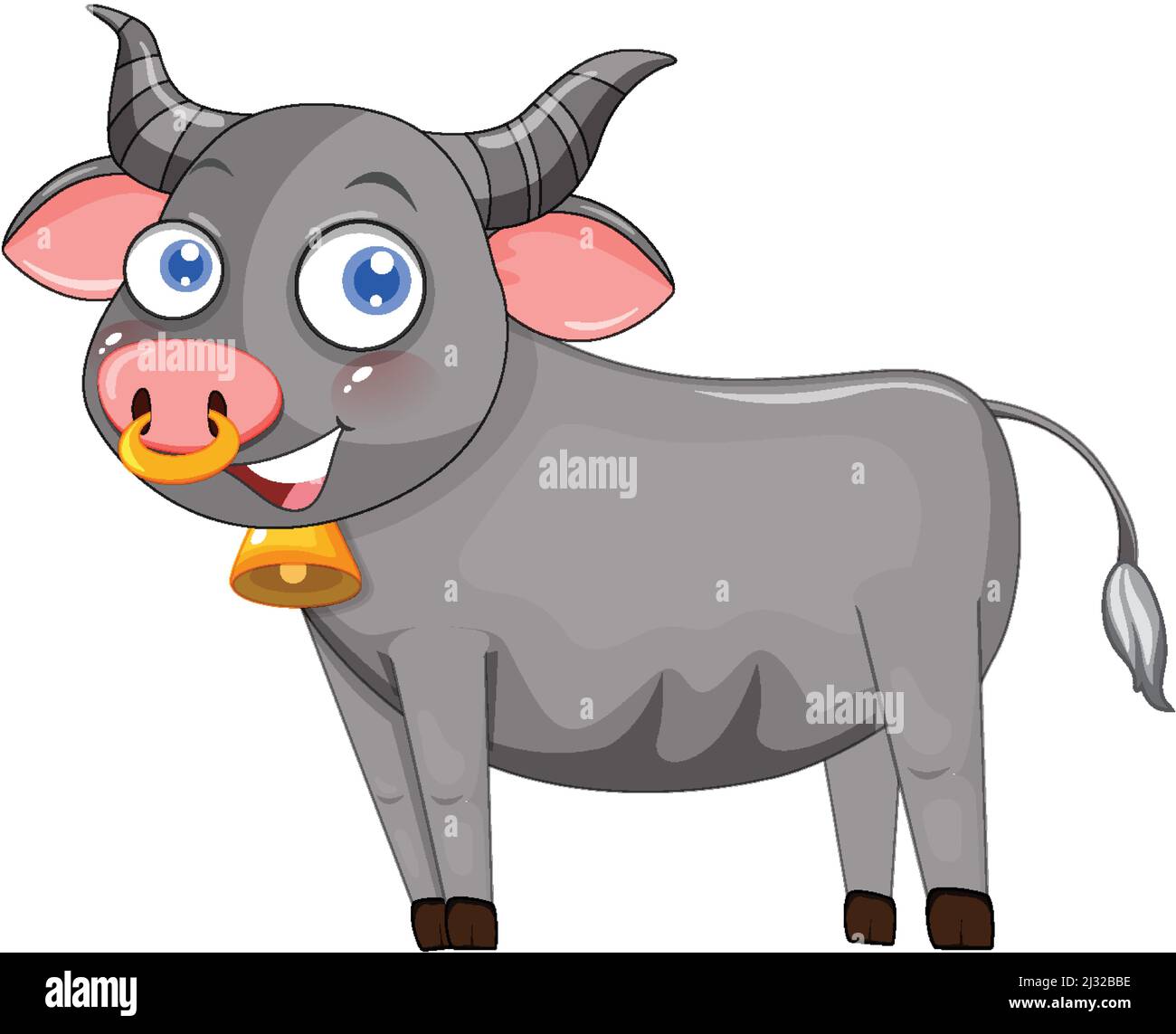 Cute buffalo cartoon character on white background illustration Stock ...