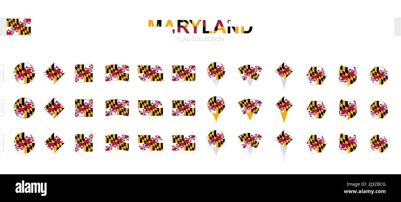 Large collection of Maryland flags of various shapes and effects. Big ...