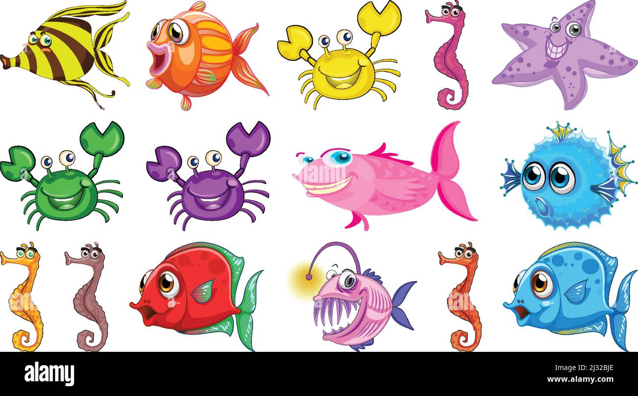 Sea animals cartoon collection illustration Stock Vector Image & Art ...