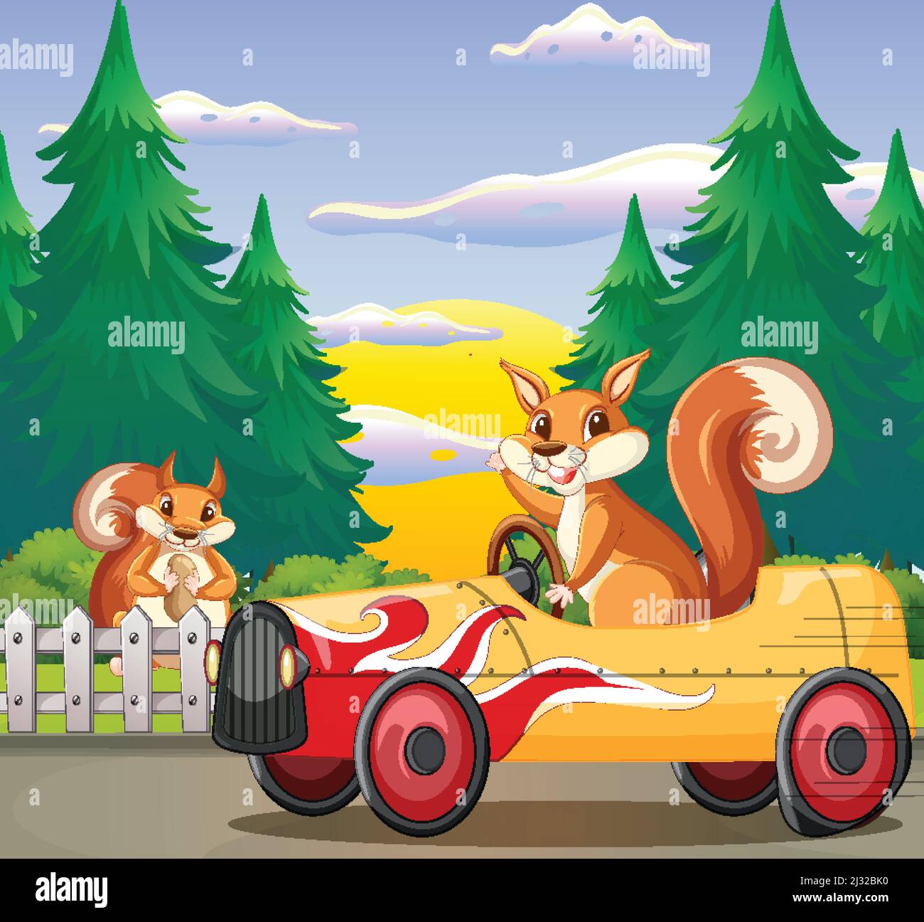 A squirrel driving on island illustration Stock Vector Image & Art - Alamy