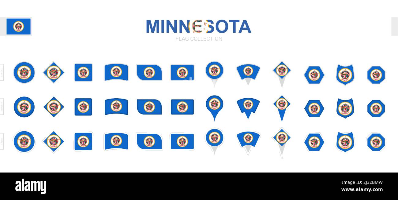 Large collection of Minnesota flags of various shapes and effects. Big ...