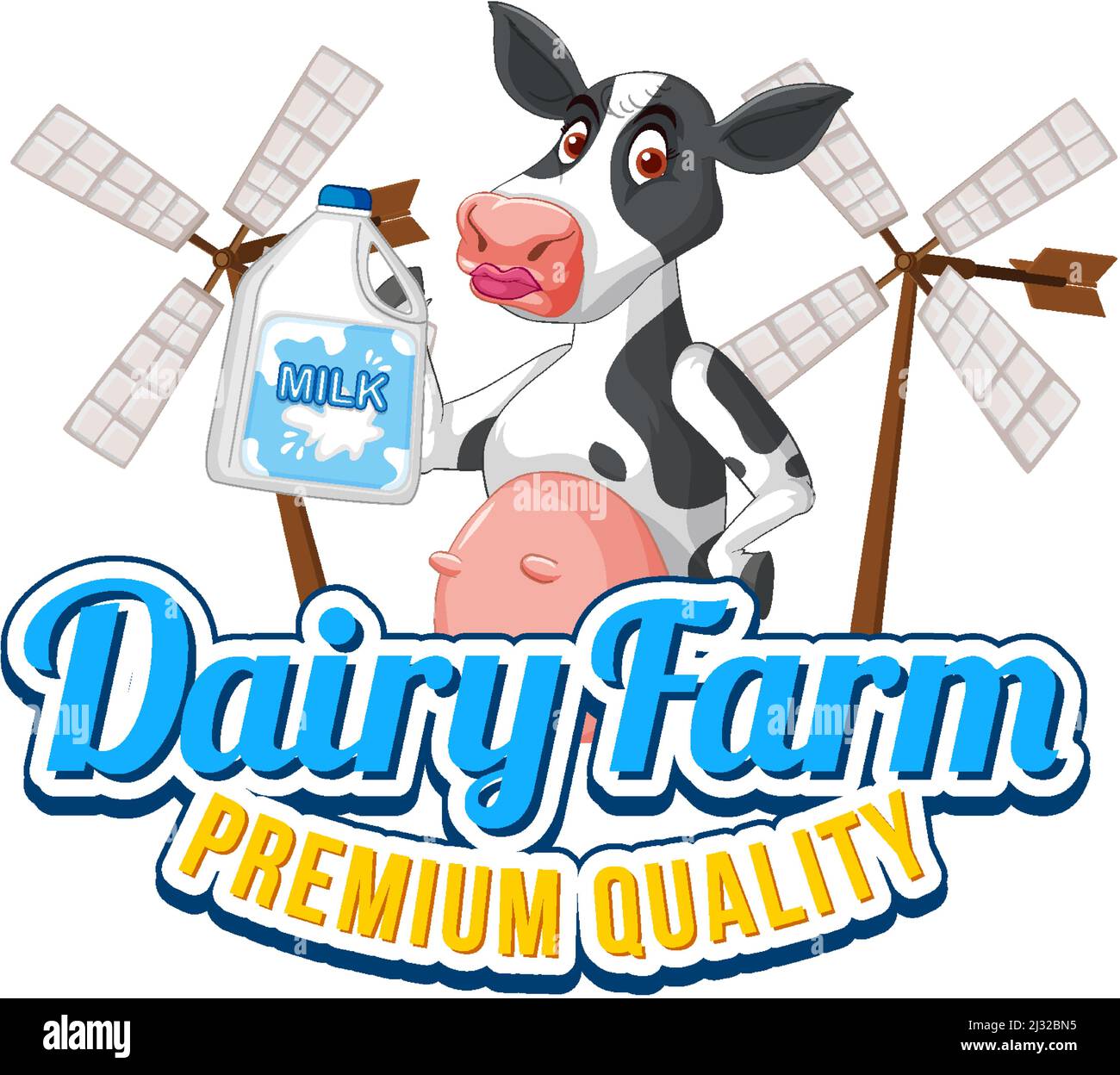 Dairy farm word logo with a dairy cow cartoon illustration Stock Vector ...