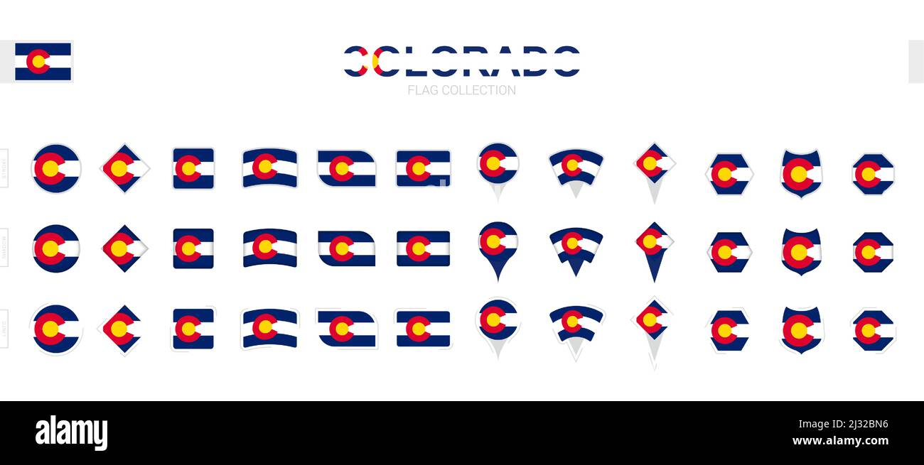 Large collection of Colorado flags of various shapes and effects. Big ...