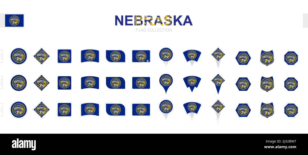 Large collection of Nebraska flags of various shapes and effects. Big ...