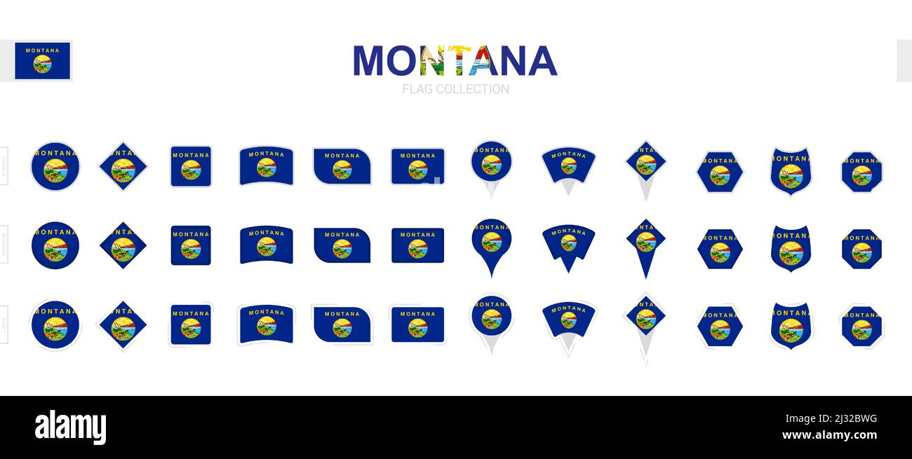 Large collection of Montana flags of various shapes and effects. Big ...