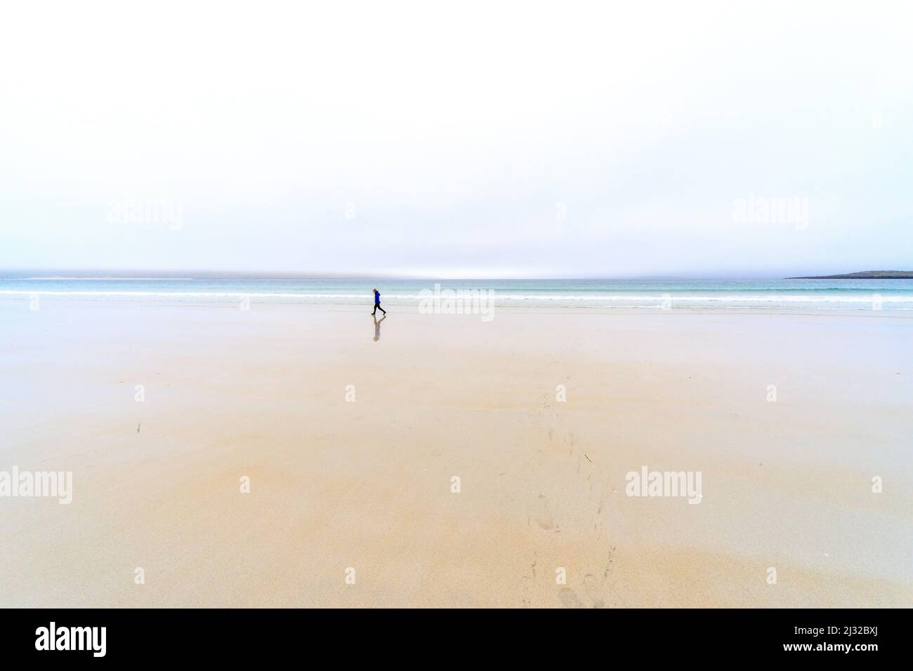 Sandy Luskentyre Beach, wide, open, lone walker, Isle of Harris, Outer ...