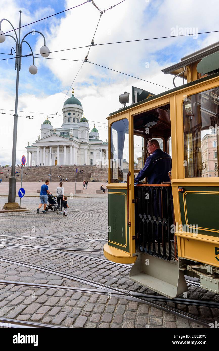 Historic tram at the cathedral, Helsinki, Finland Stock Photo - Alamy