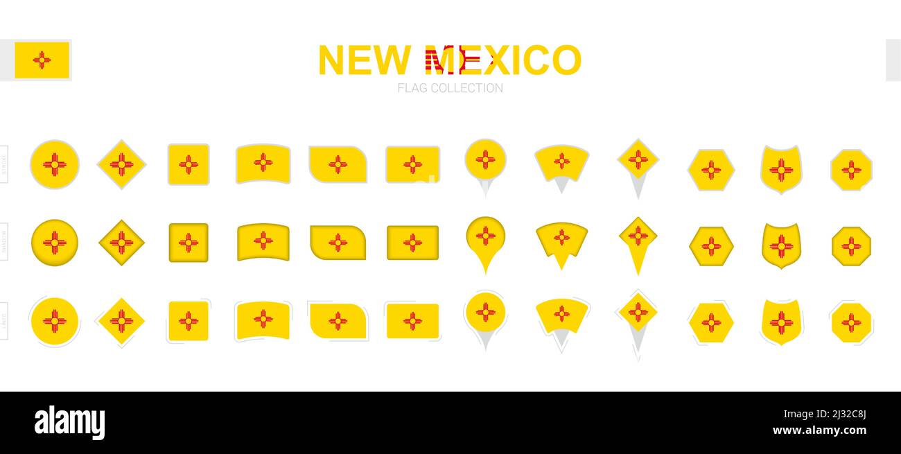 Large collection of New Mexico flags of various shapes and effects. Big ...