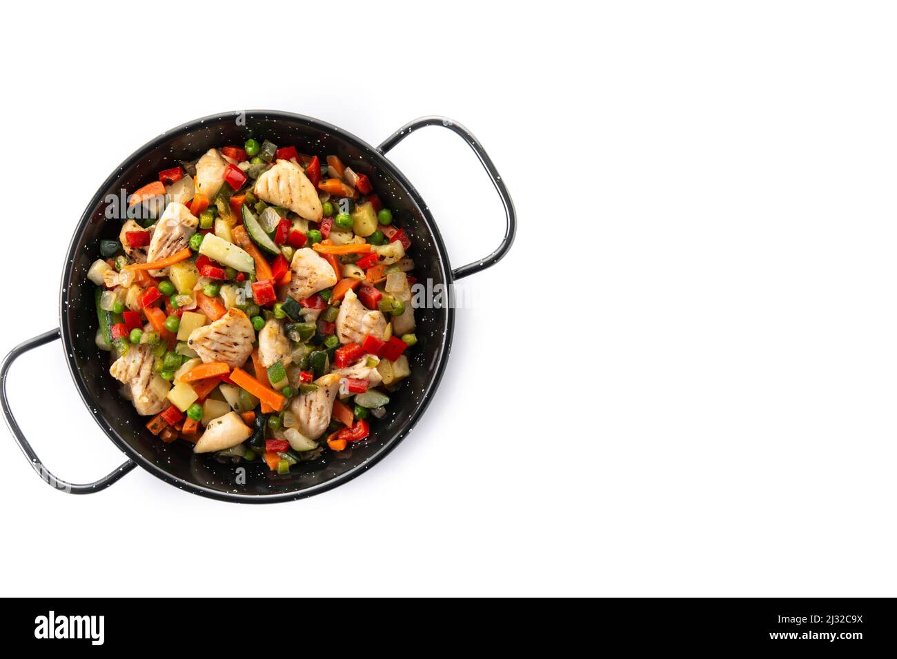 Chicken stir fry and vegetables isolated on white background Stock ...