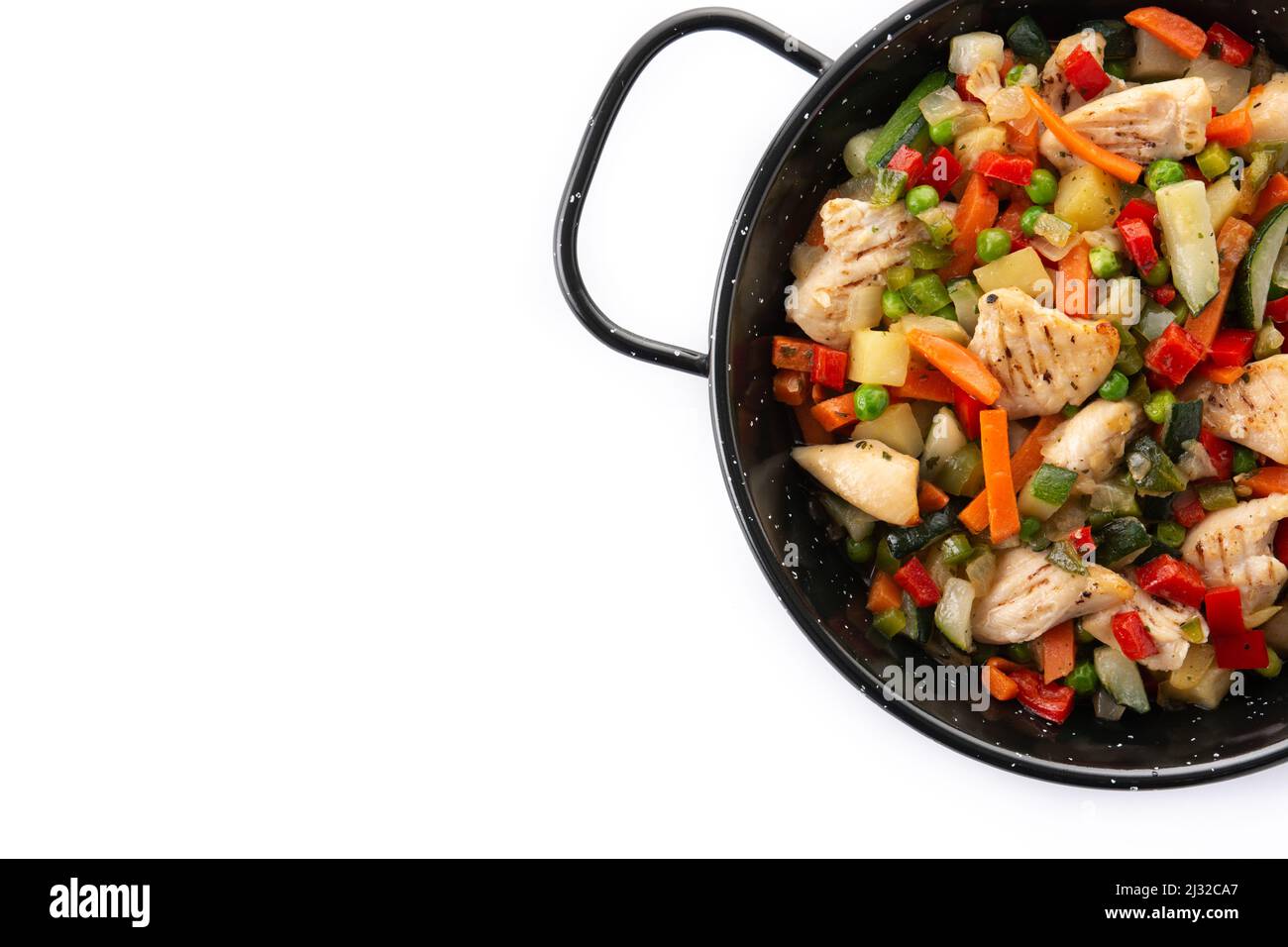 Chicken stir fry and vegetables isolated on white background Stock ...