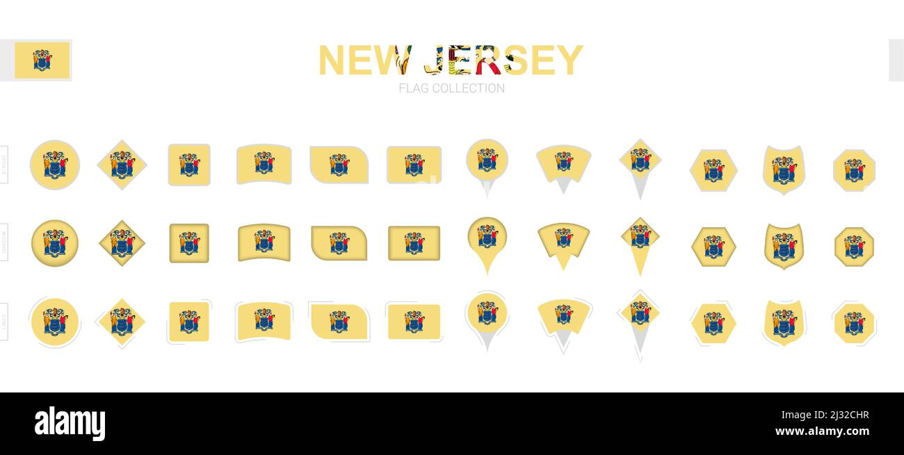 Large collection of New Jersey flags of various shapes and effects. Big ...