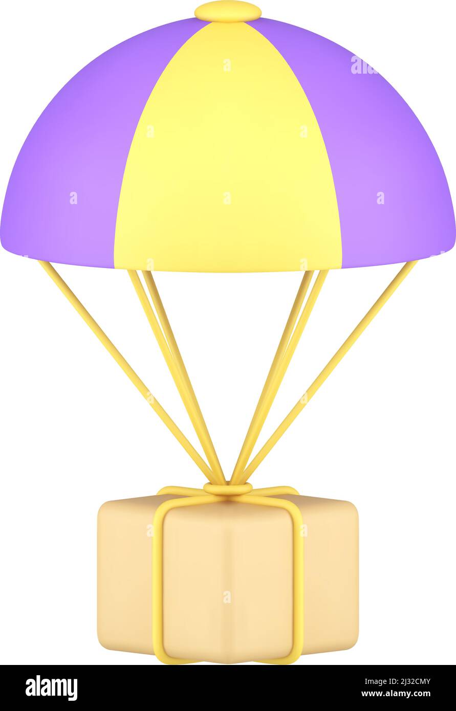 Global goods shipping service hot air balloon carrying package box 3d ...