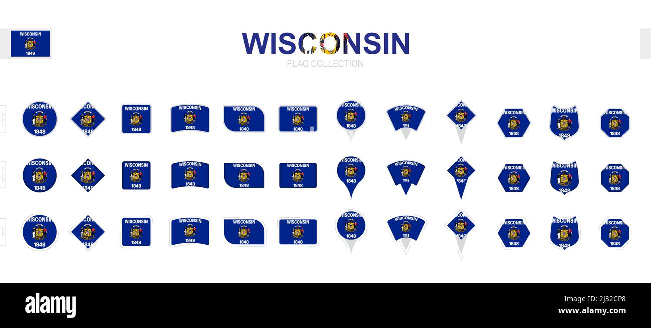 Large collection of Wisconsin flags of various shapes and effects. Big ...