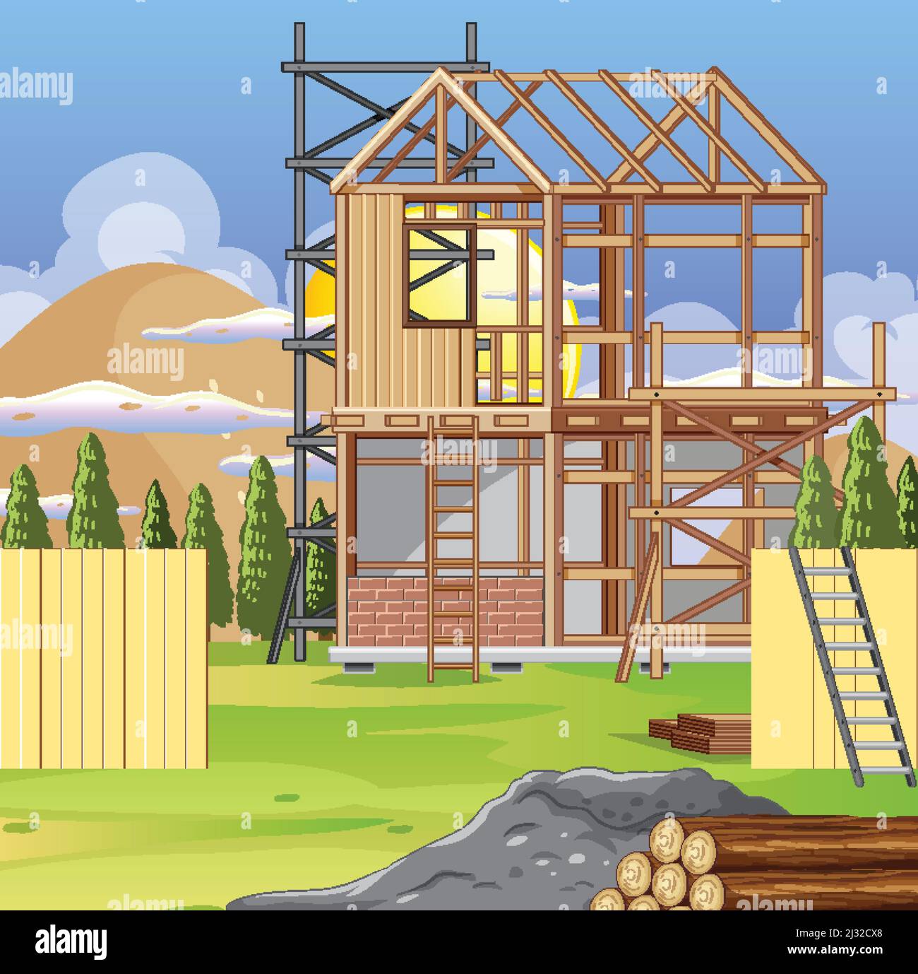 Building construction site scene illustration Stock Vector Image & Art ...