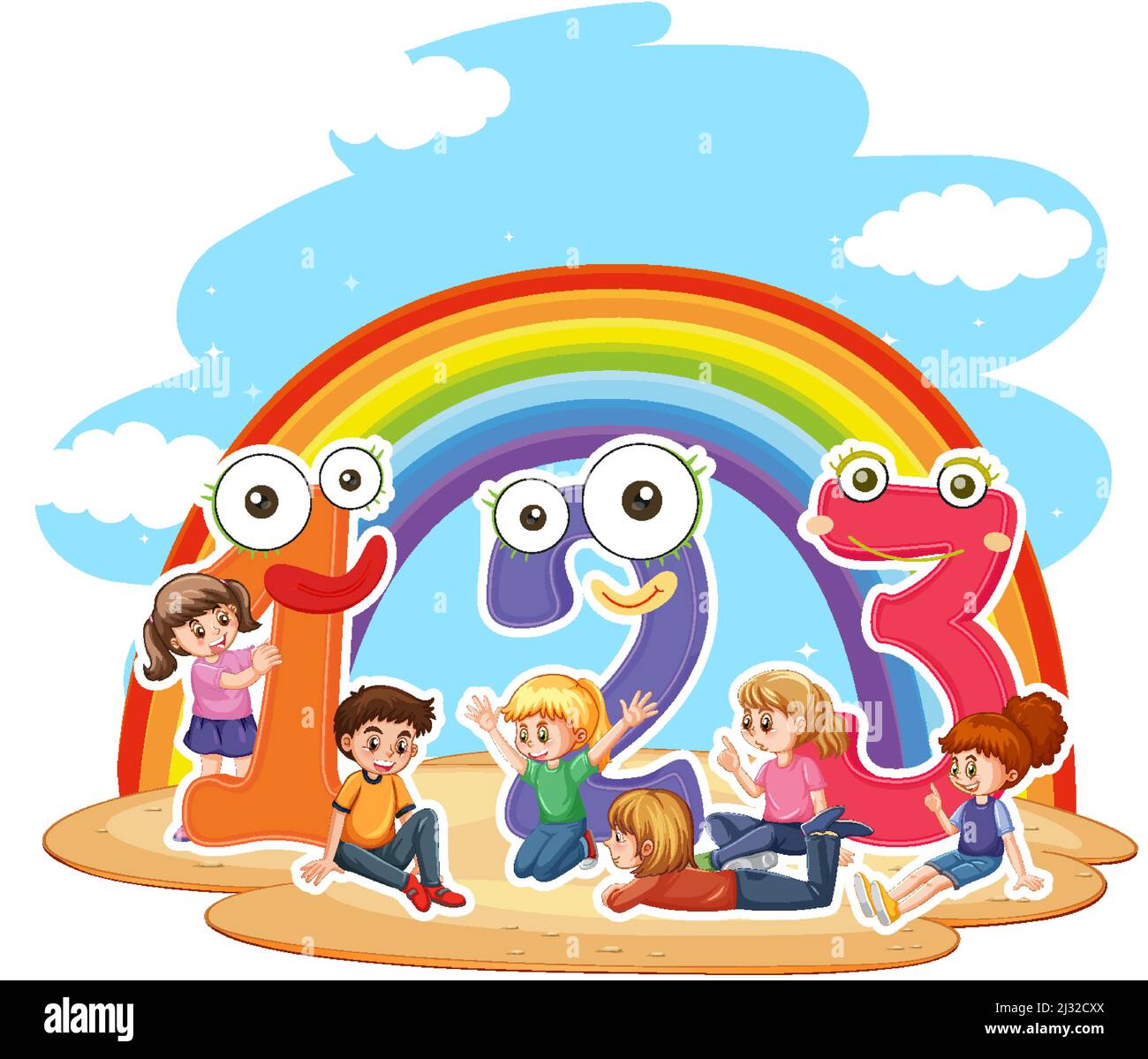 Number 123 with face expression and children characters illustration ...