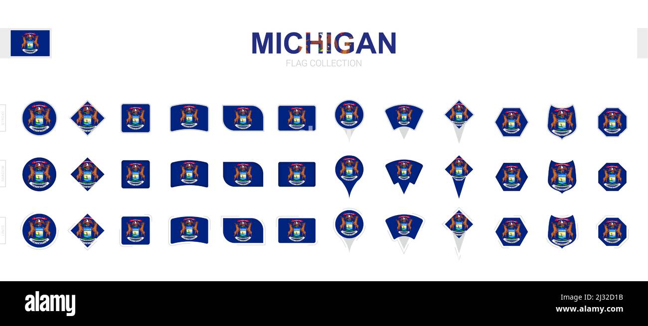 Large collection of Michigan flags of various shapes and effects. Big ...