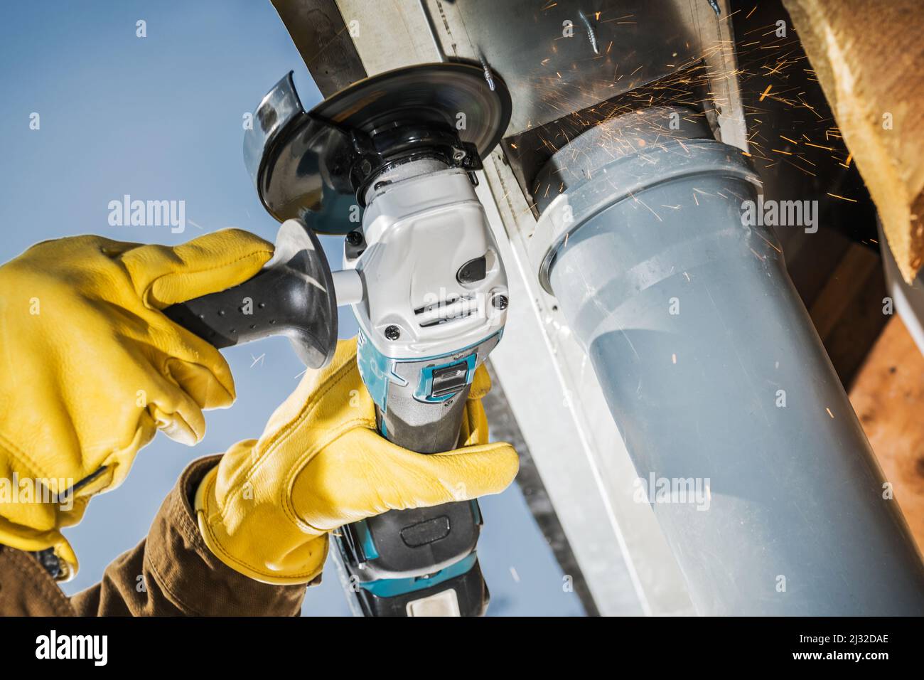 Construction Industry Theme. Cordless Circular Saw Power Tool in Action ...