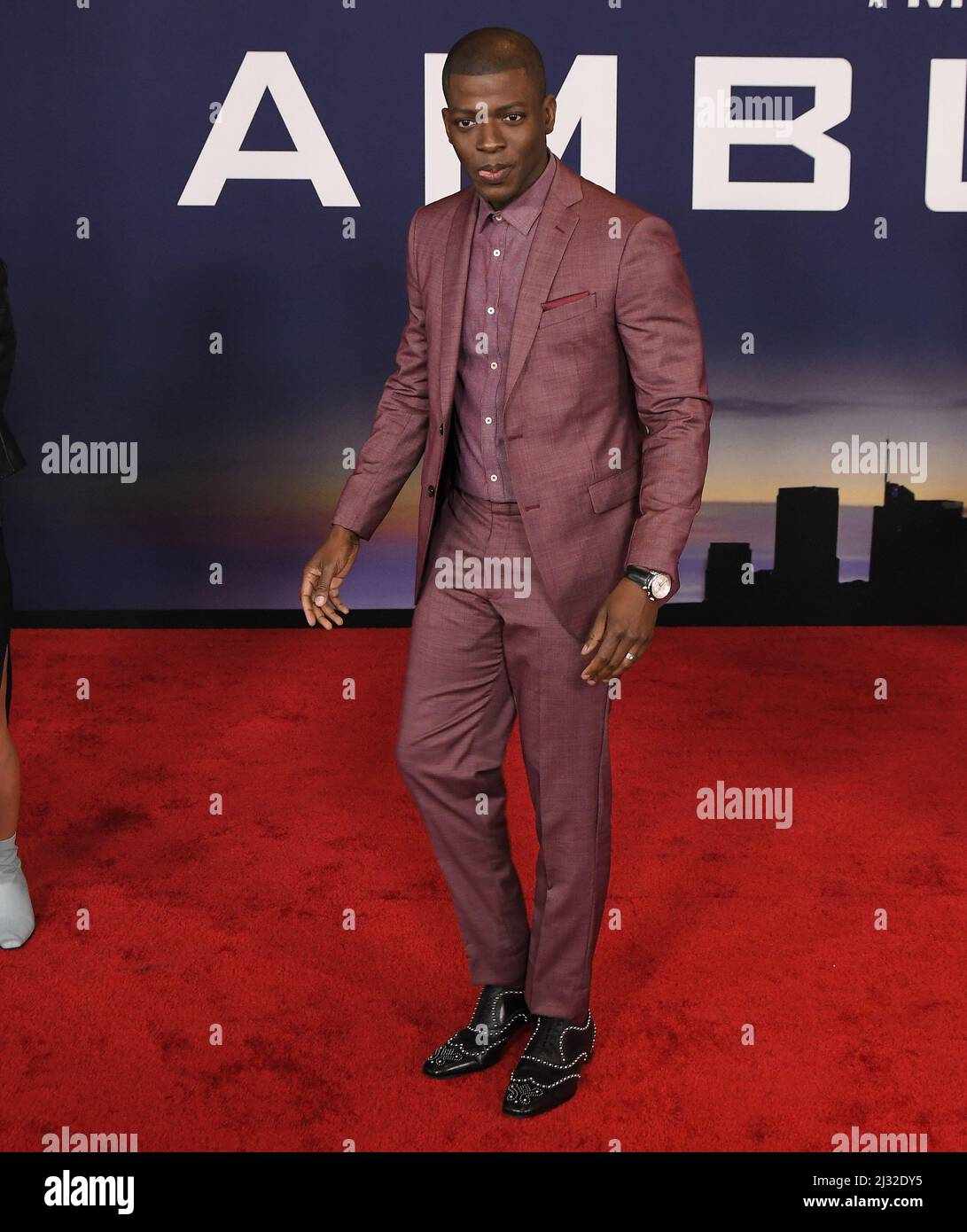 Cedric Sanders arrives at the AMBULANCE Los Angeles Premiere held at ...