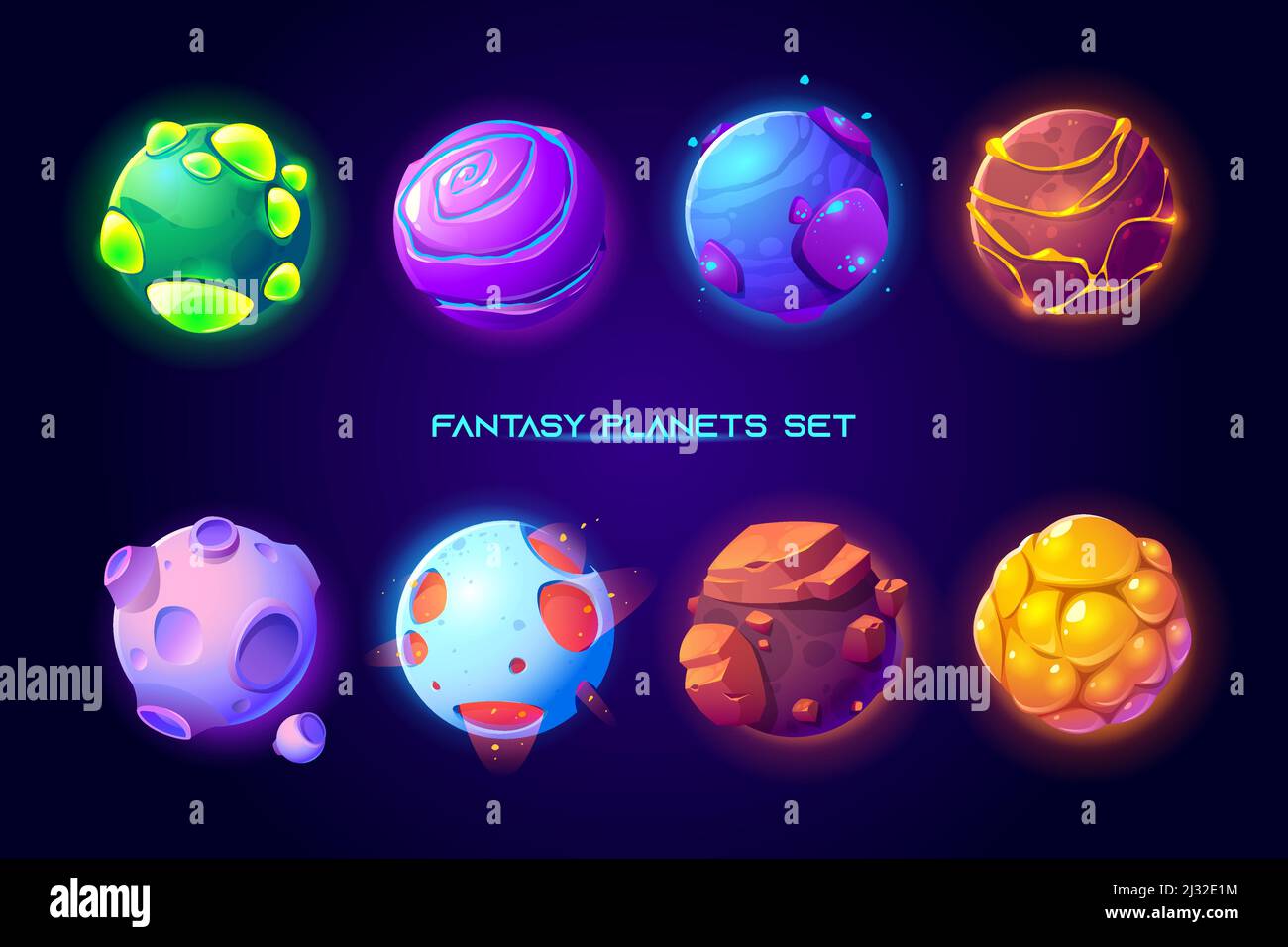 Fantasy space planets for ui galaxy game. Vector cartoon icons set of ...