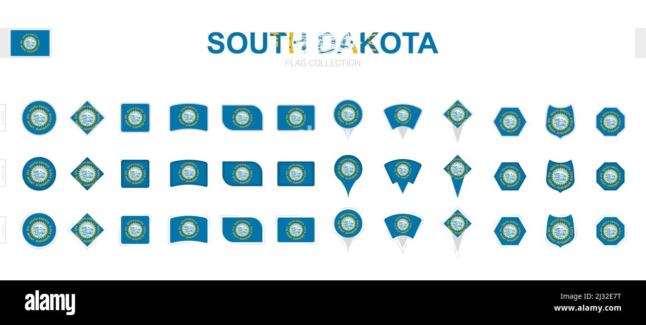 Large collection of South Dakota flags of various shapes and effects ...