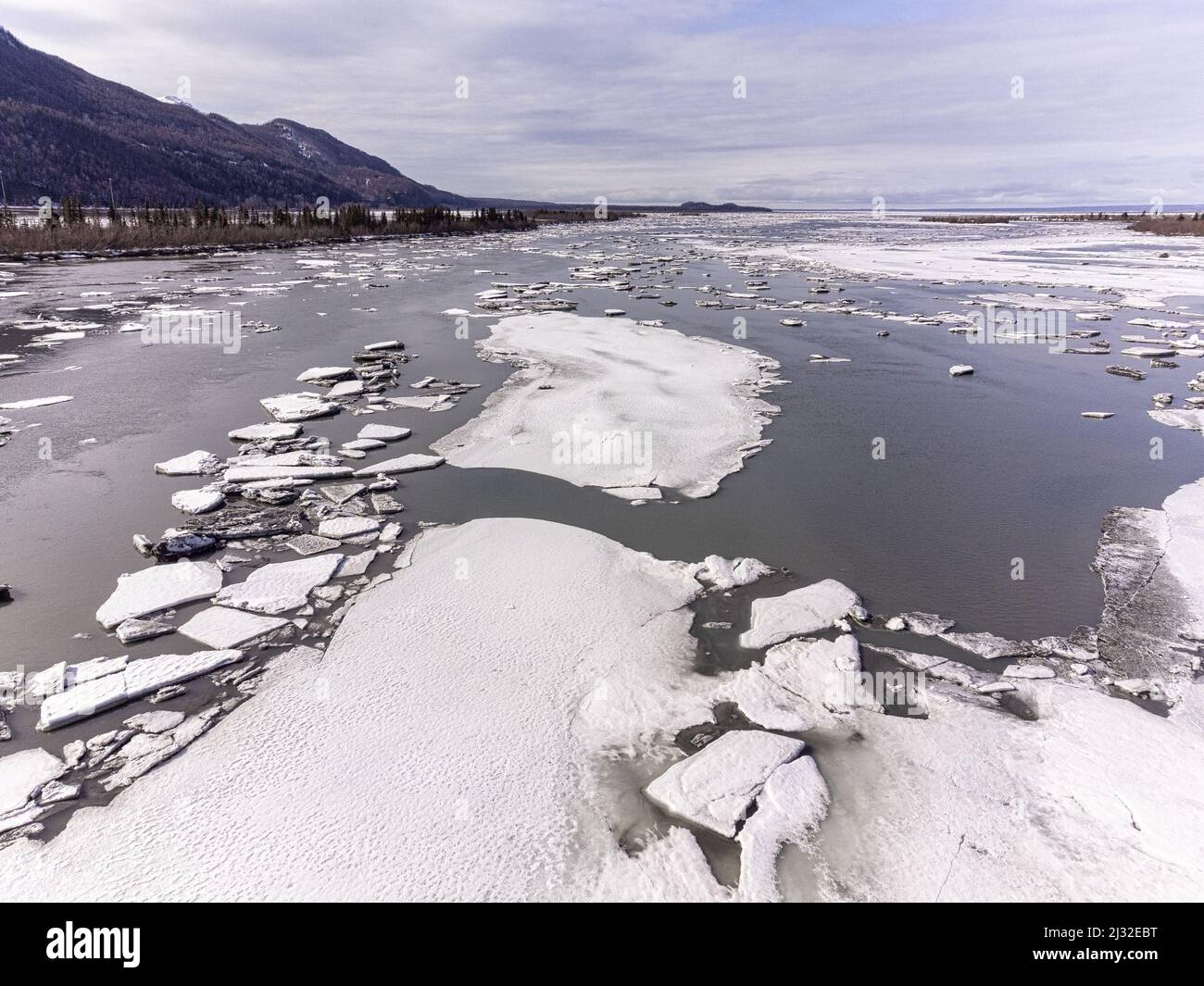 Aerial of Spring Breakup on the Knick River, between Anchorage and ...