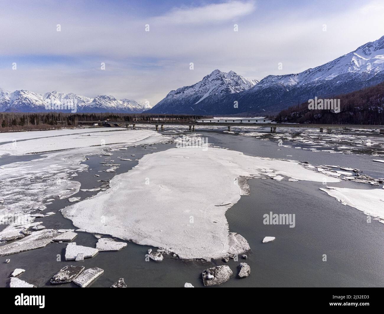 Aerial of Spring Breakup on the Knick River, between Anchorage and ...