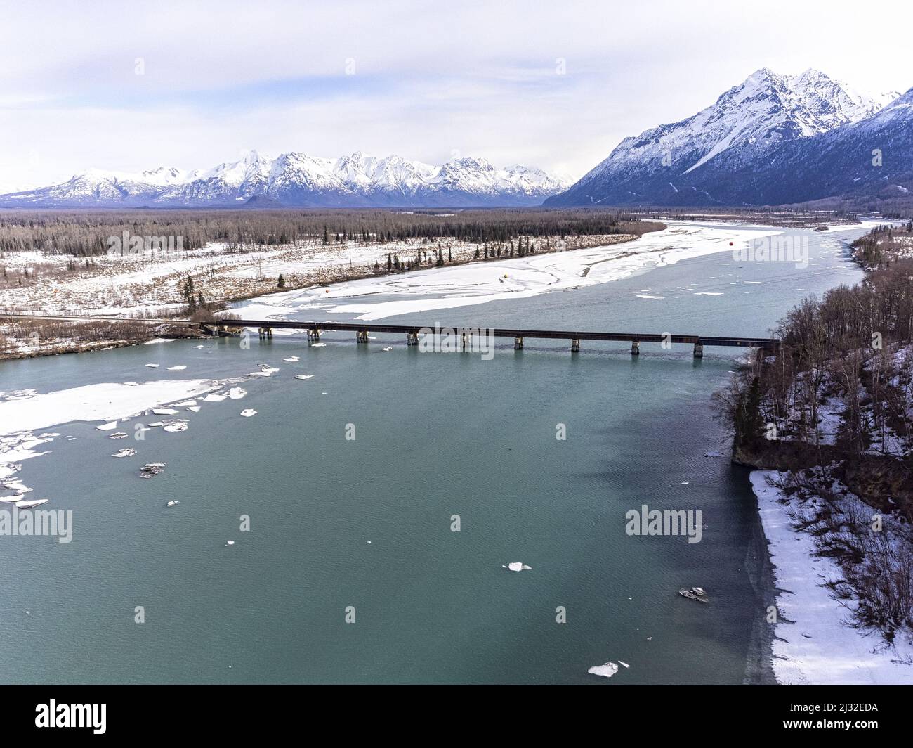 Aerial of Spring Breakup on the Knick River, between Anchorage and ...