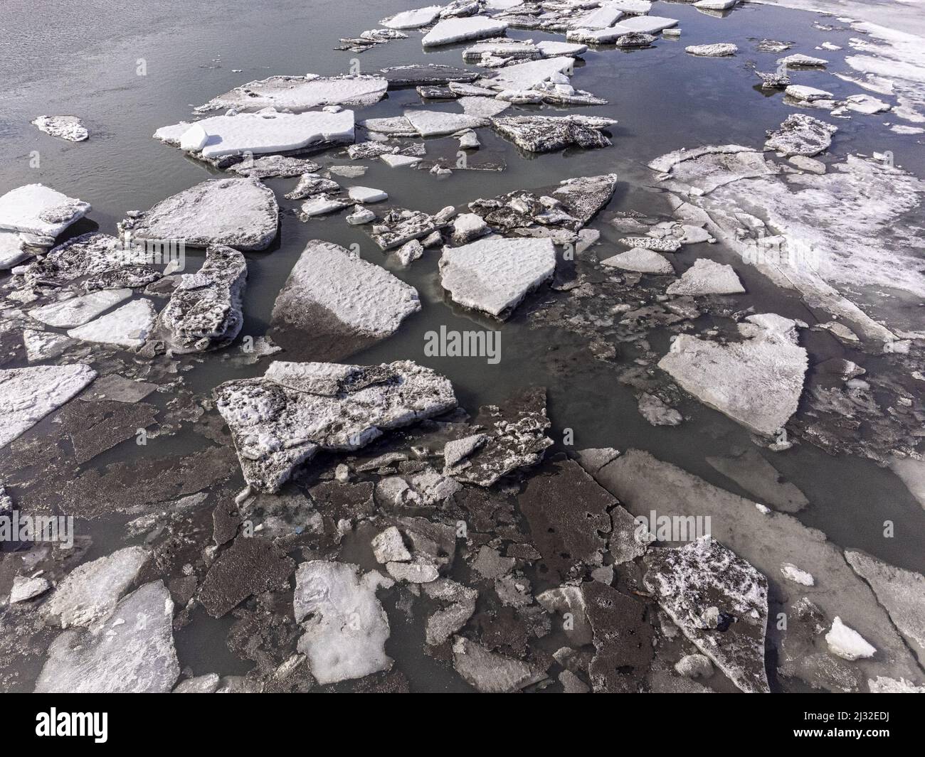 Aerial of Spring Breakup on the Knick River, between Anchorage and ...