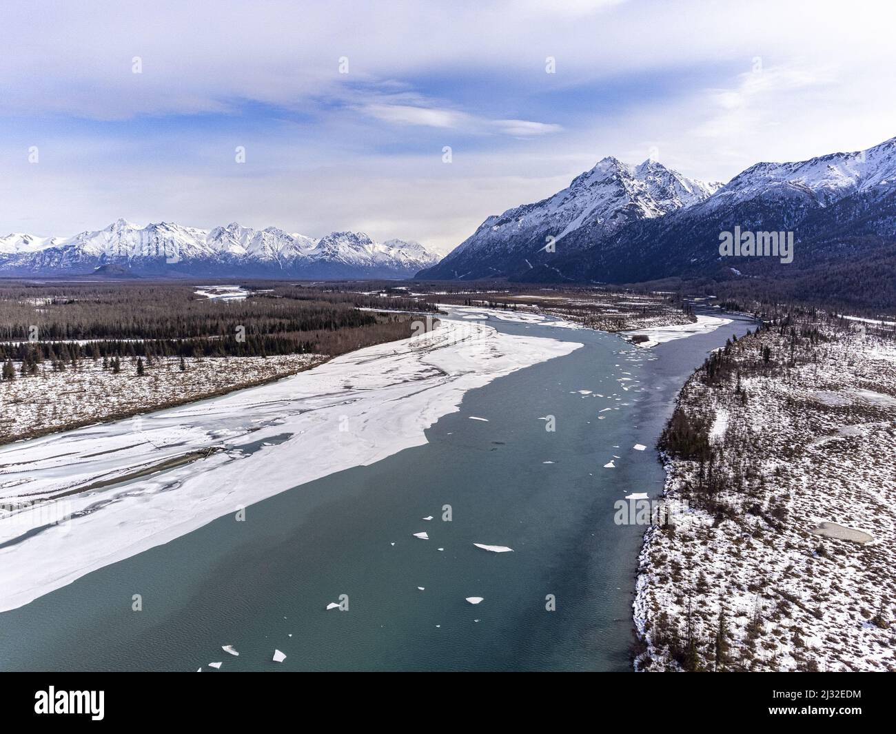 Aerial of Spring Breakup on the Knick River, between Anchorage and ...