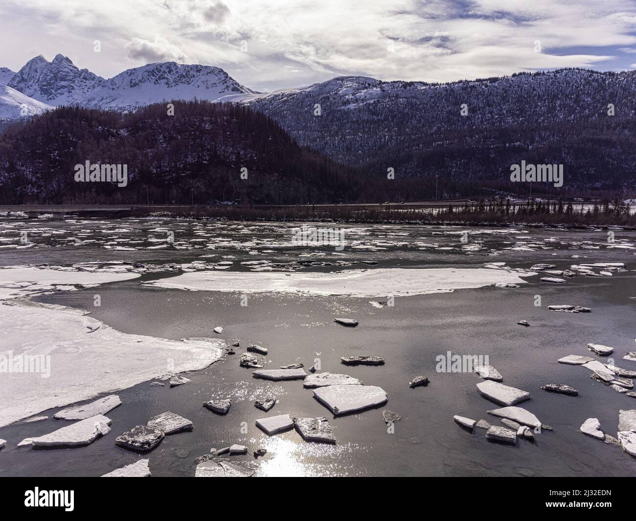 Aerial of Spring Breakup on the Knick River, between Anchorage and ...