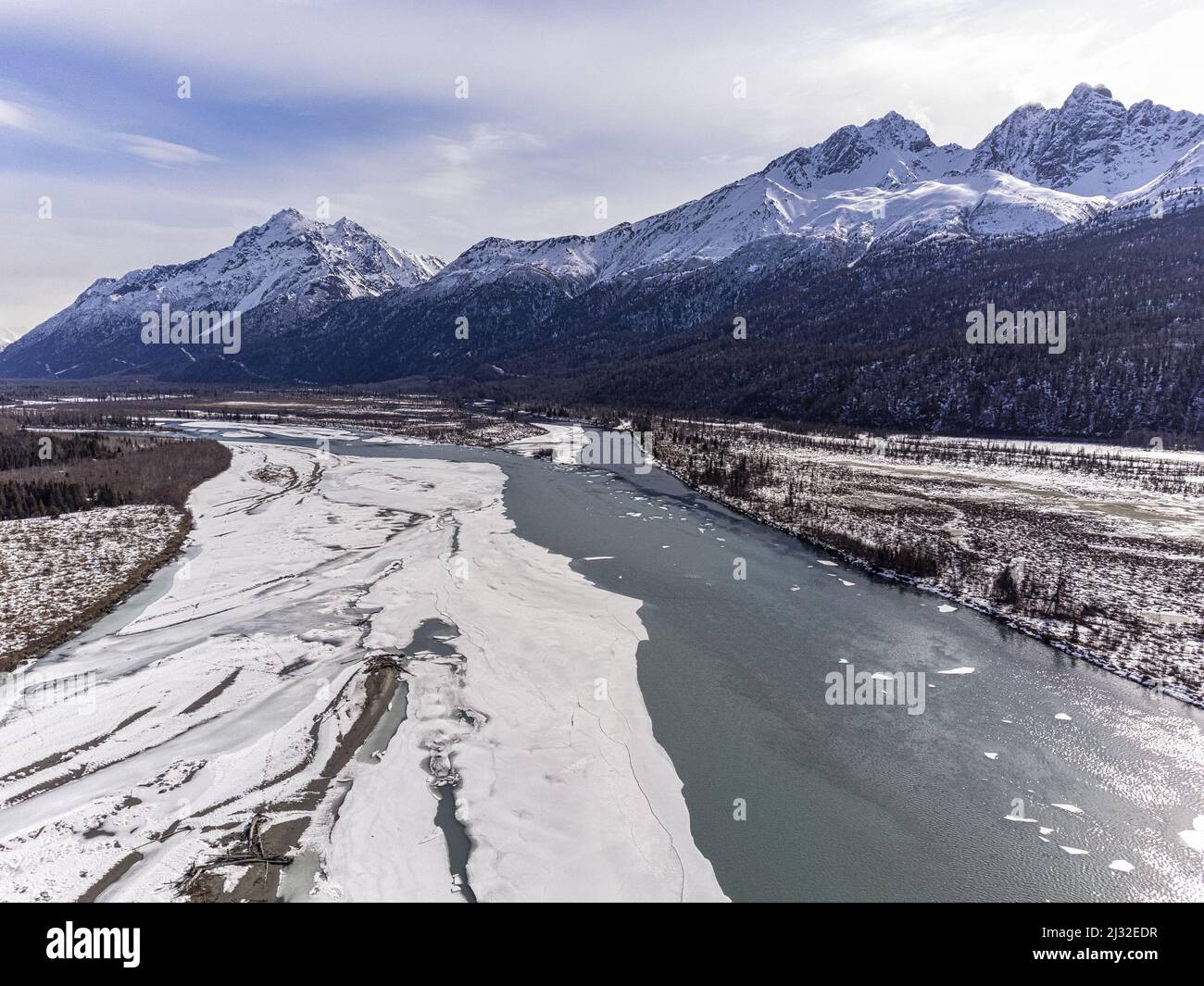 Aerial of Spring Breakup on the Knick River, between Anchorage and ...