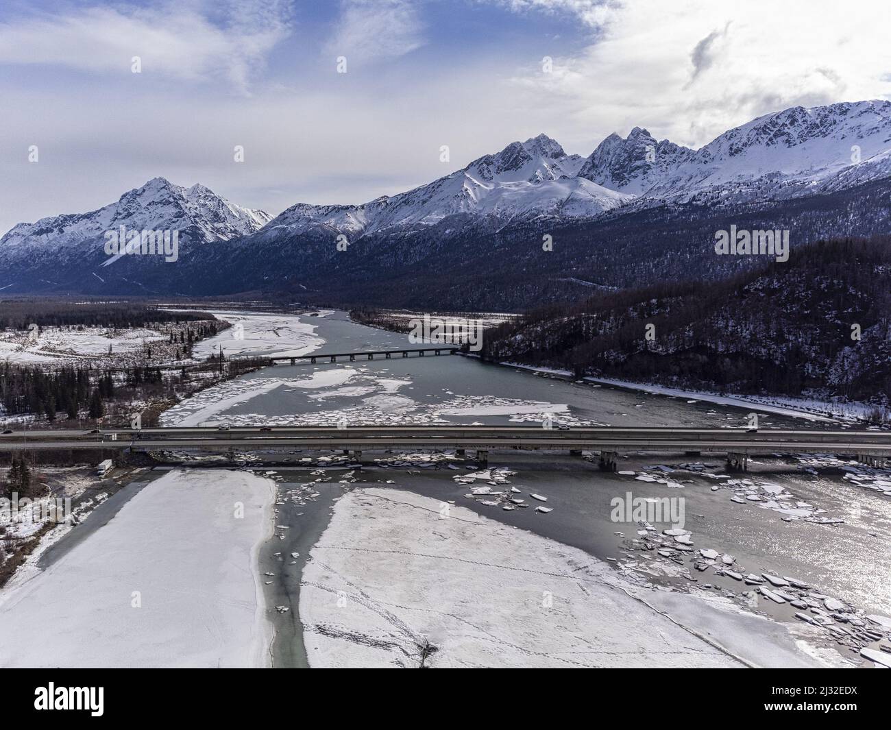 Aerial of Spring Breakup on the Knick River, between Anchorage and ...